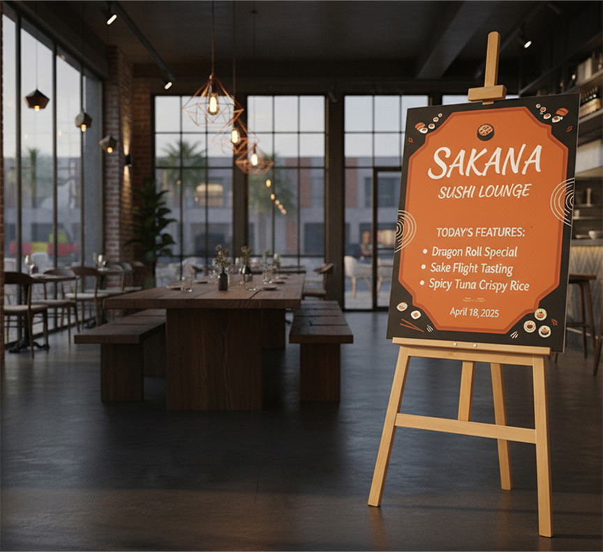 Restaurant Wooden Easel With Printed Menu Board Same Day & Next Day ...